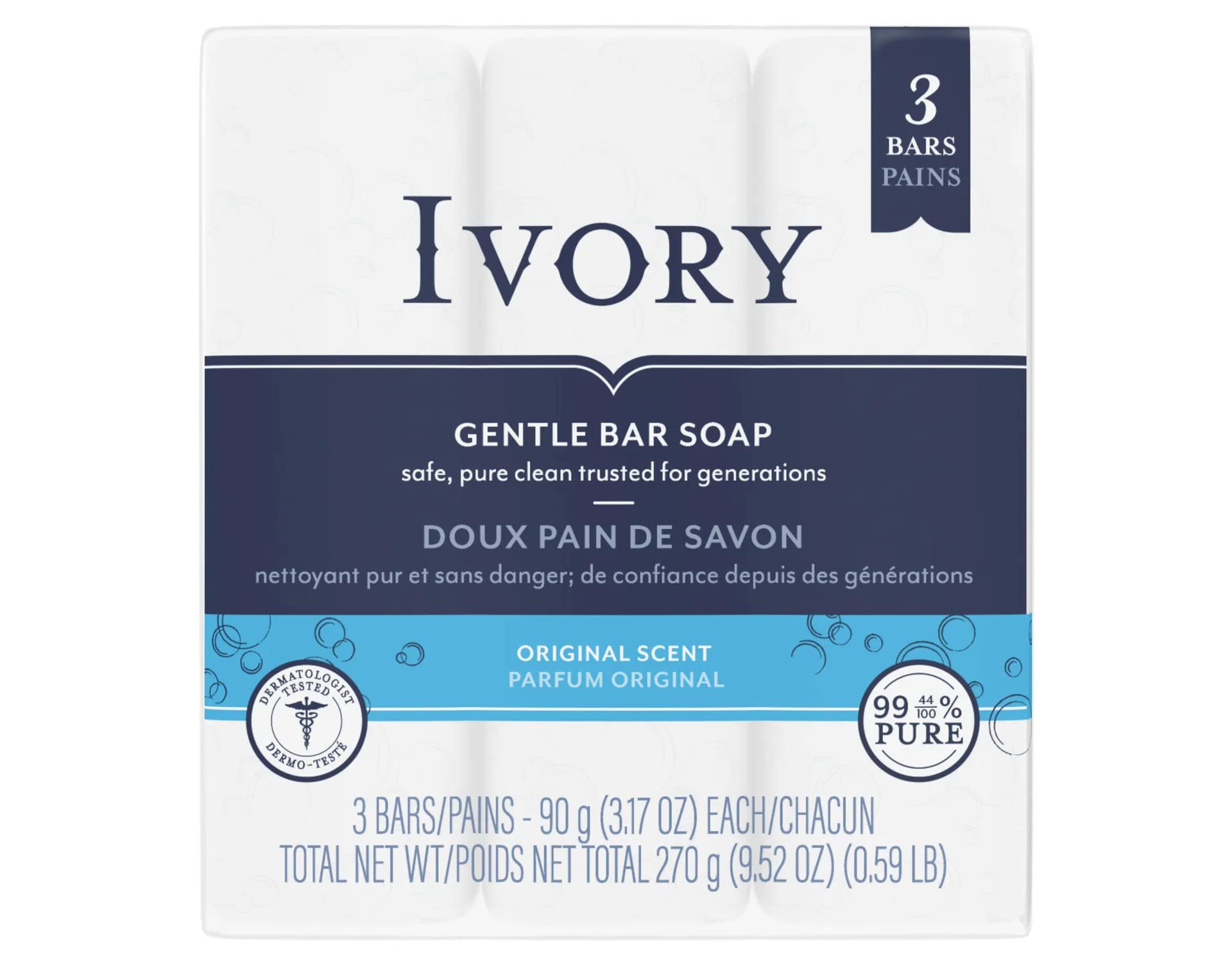 Ivory Original Gentle Bar Soap 270g (3 x 90g)