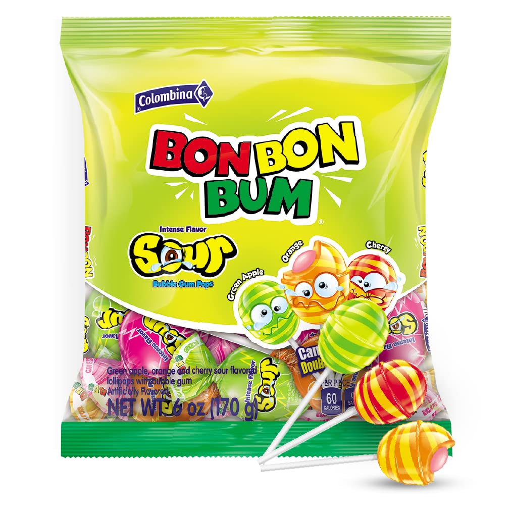 Colombina Bonbon Bun Sour Bubble Gum Pops 170g PACK OF 2 (Best Before